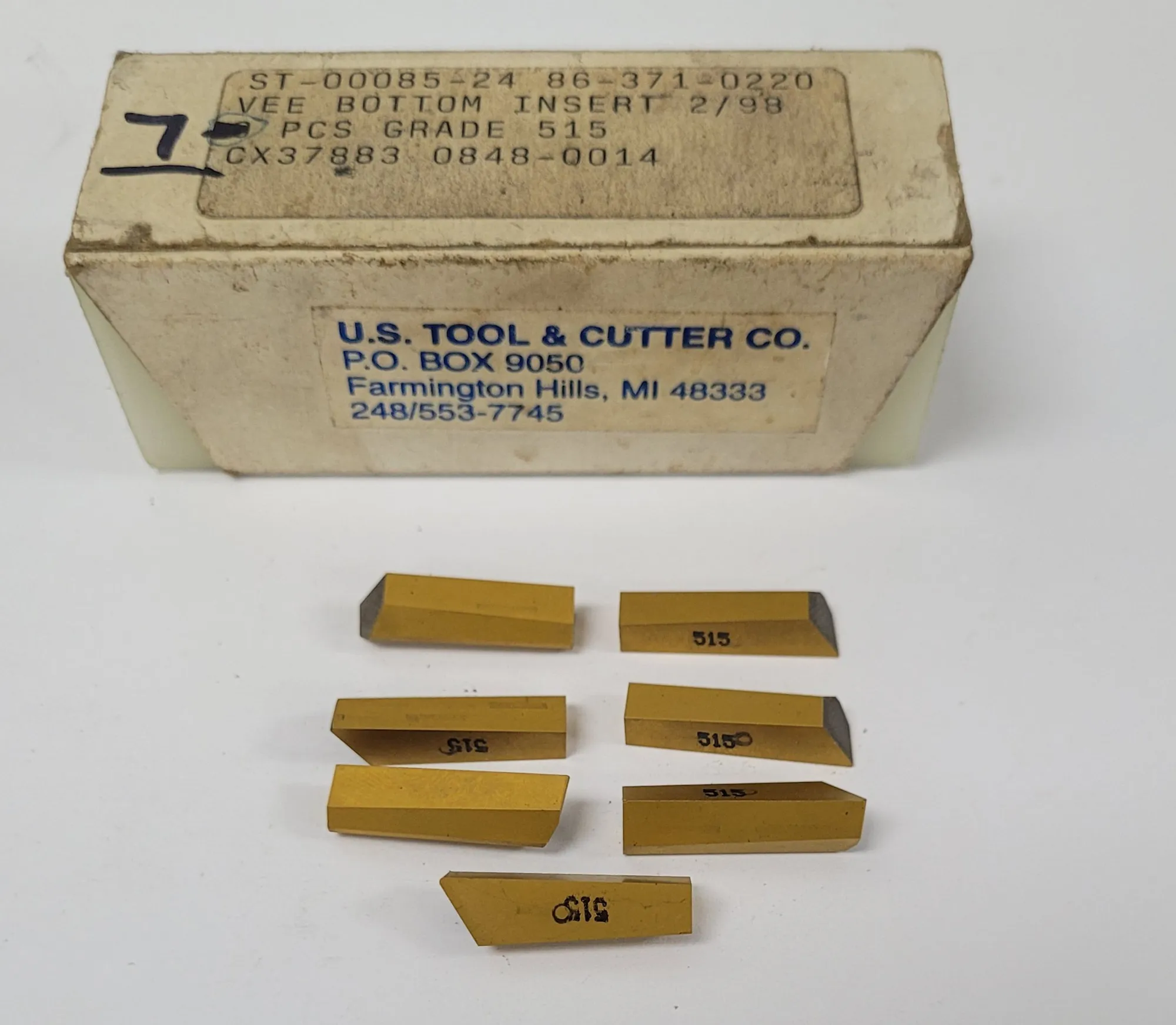US TOOL & CUTTER CO ST-00085-24 86-371-0220 VEE BOTTOM INSERT (7PC) For ...